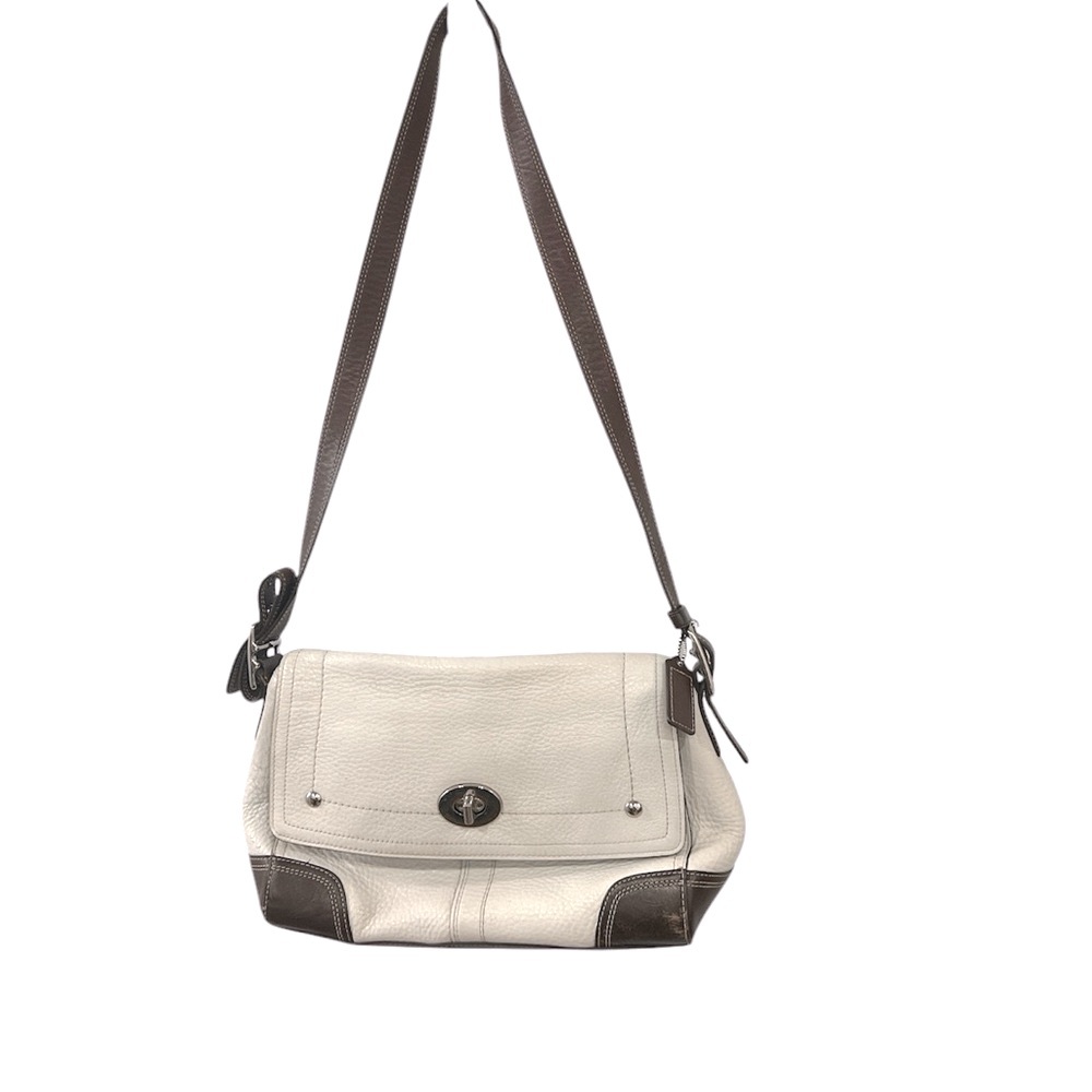 Coach White/Brown Pebbled Leather Flap Shoulder Bag F… - Gem
